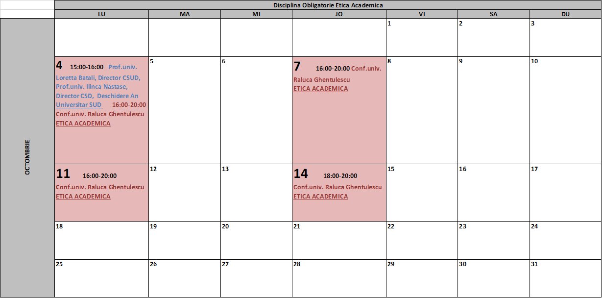 ORAR DO ETICA ACADEMICA - Universitatea Tehnica de Constructii Bucuresti