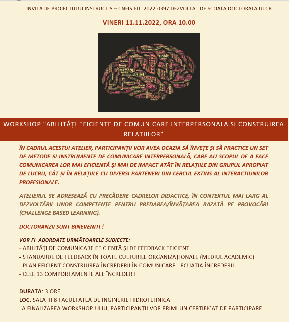 WORKSHOP "ABILITĂȚI EFICIENTE DE COMUNICARE INTERPERSONALA SI ...